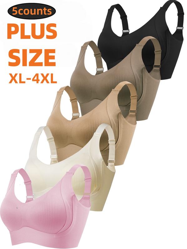 5-Pack Plus Size Comfortable Seamless Bras, Sizes 1XL-4XL, Designed for ...