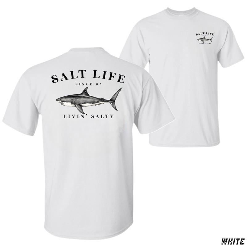 Salt Life Livin' Salty Shark T-Shirt, Offshore Fishing Graphic Tee ...