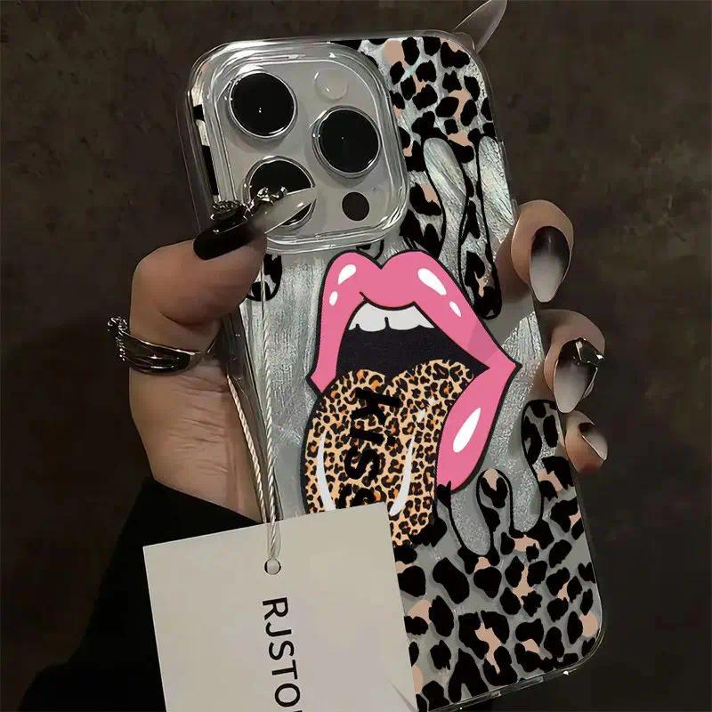 Large Tongue Leopard Print Laser Phone Case For iPhone 16 15 14 13 PRO ...