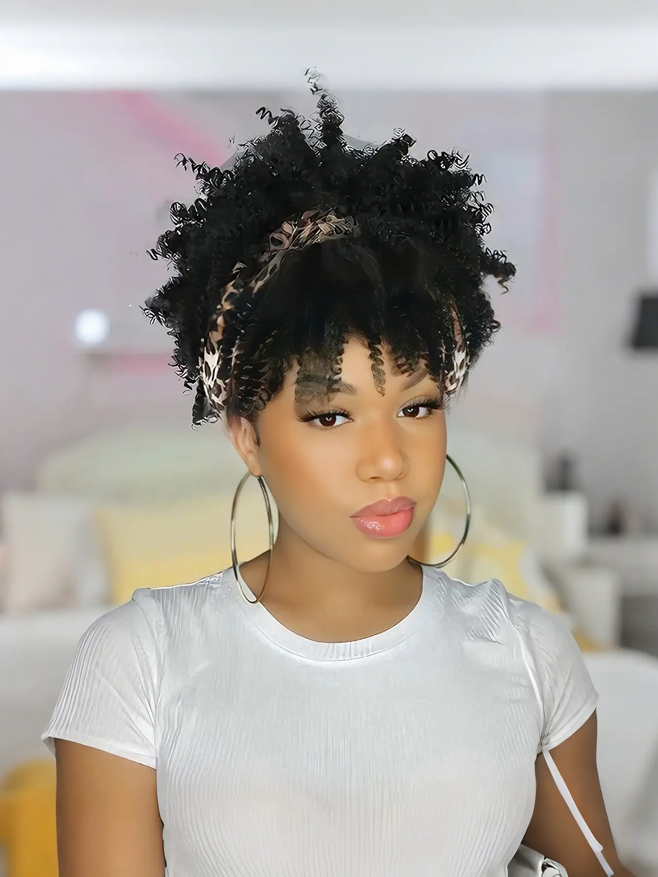 Kinky Curly Headband Wig 8 Inch Afro Wigs with Bangs Head Wrap 2 in 1 ...