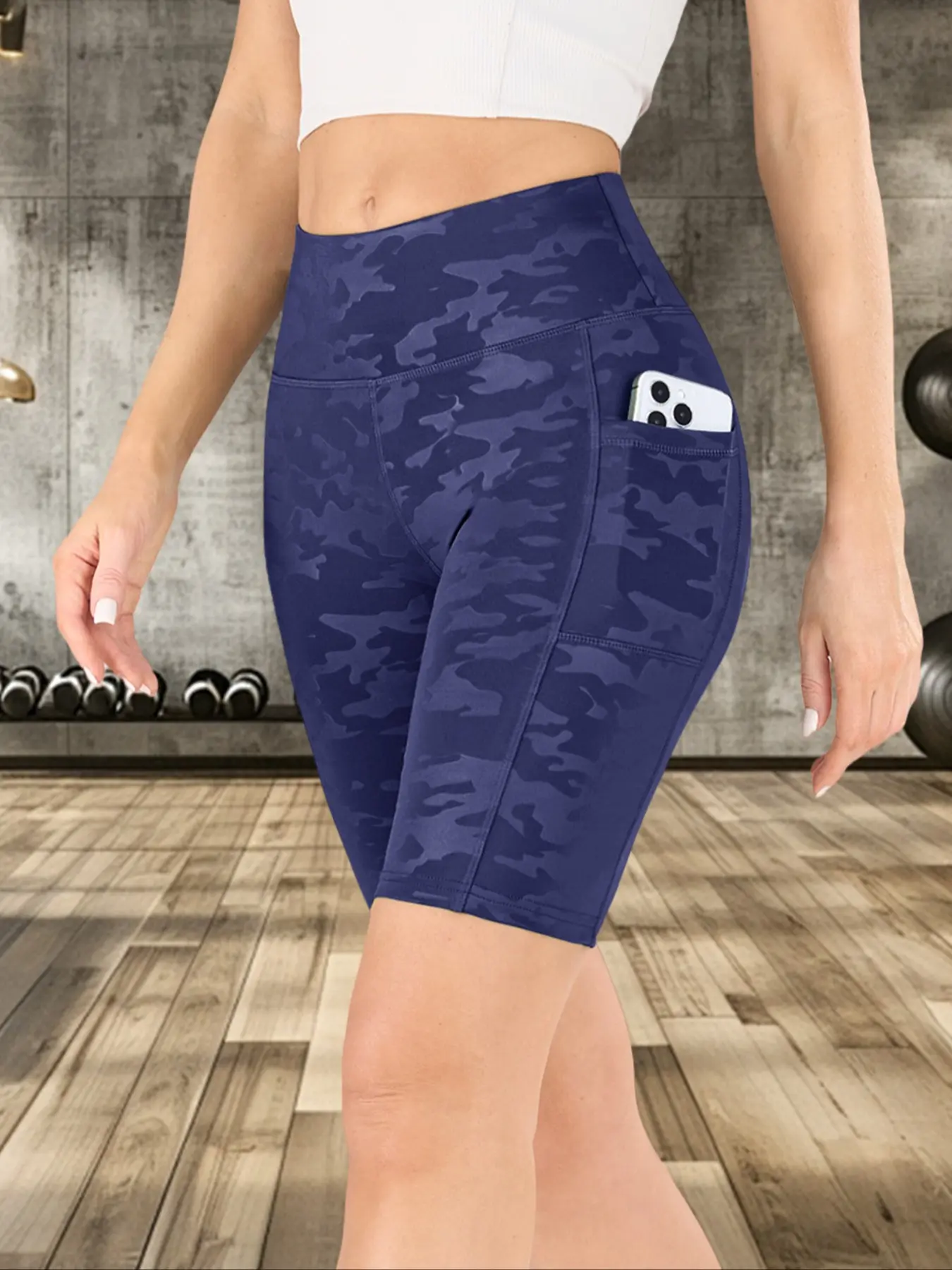 Women's High Waist Camo Yoga Shorts with Pockets, High Stretchy Fitness ...