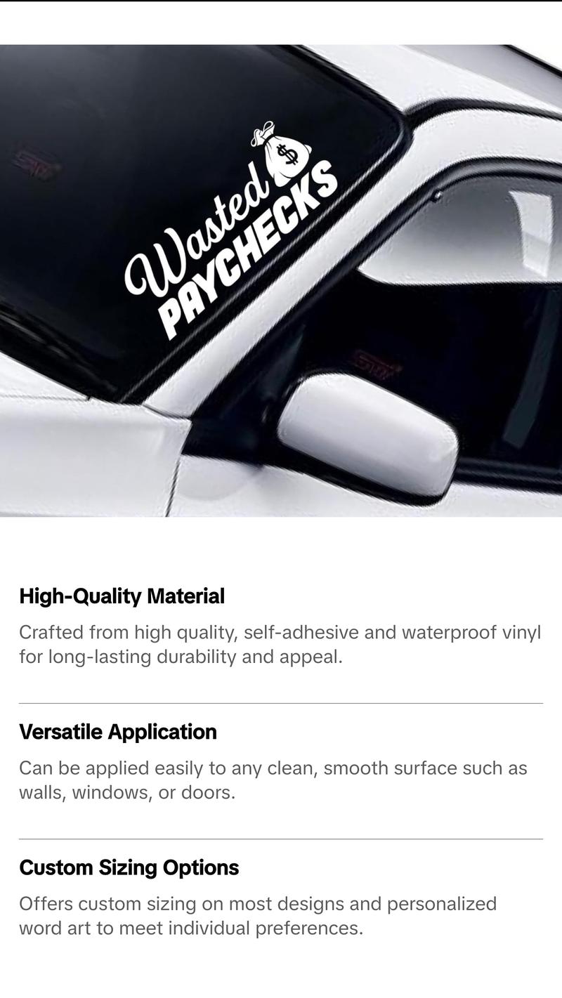 Wasted Paychecks v3 JDM Decal Car Truck Window Windshield Sticker Vinyl ...