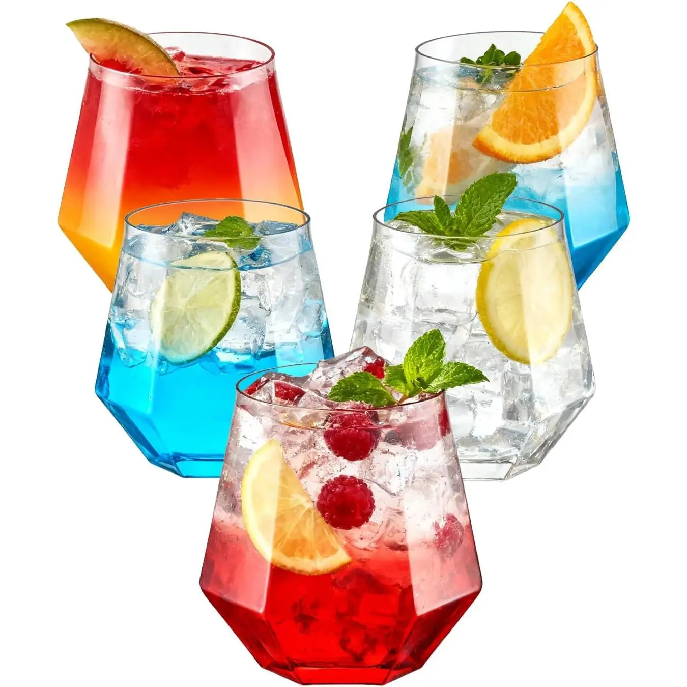 40 count Clear 12 Oz Plastic Glasses, Stemless Unbreakable Disposable ...