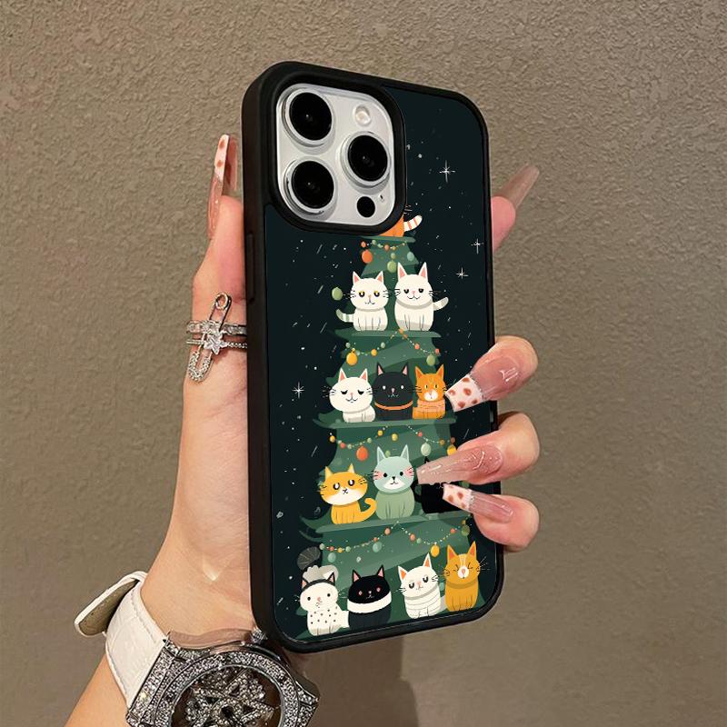 Cute Cat Christmas Tree Pattern Premium Magnetic Phone Cases for iPhone ...
