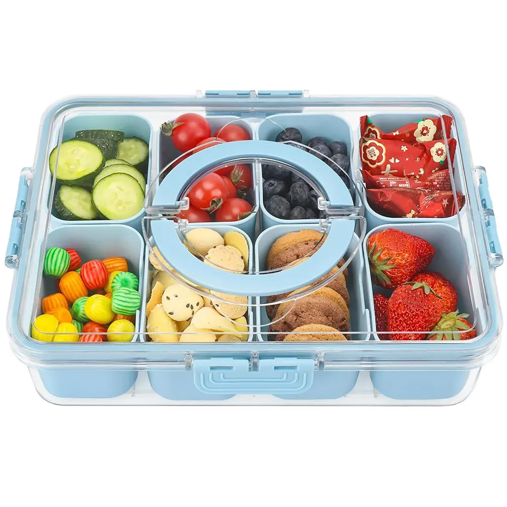 Clear Snack Serving Tray with Lid & Handle, 1 Count 8-grid Snack ...