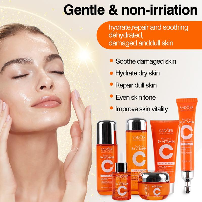 SADOER 5X Vitamin C Skincare Set Hydrating Glowing Repairing Skin 6-in ...