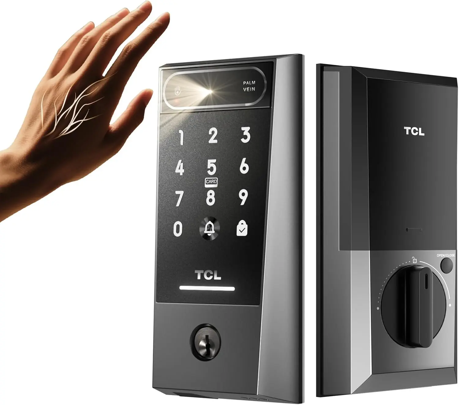 TCL Smart Lock D2Pro, AI Palm Vein Recognition Built-in Doorbell Door ...