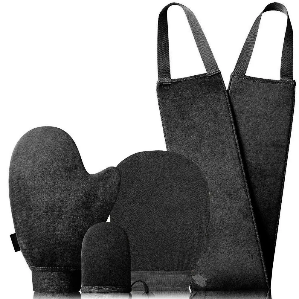 Black Self Tanning Mitt Applicator Kit - 4 in 1 Set with Exfoliating ...
