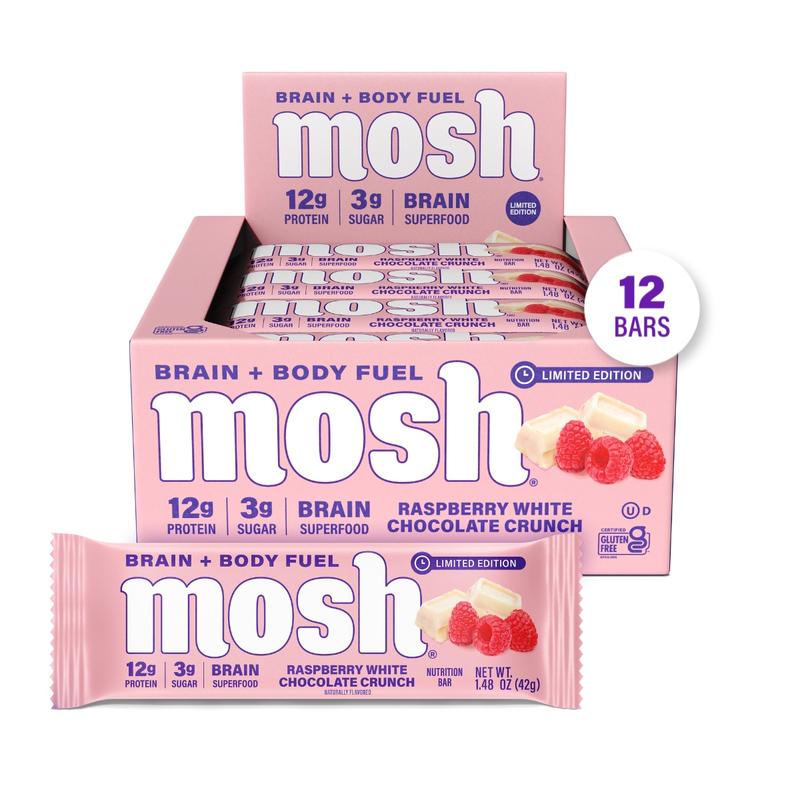 MOSH Raspberry White Chocolate Crunch Protein Bars (Exclusive Limited-Edition) - 12 Bars, High ...