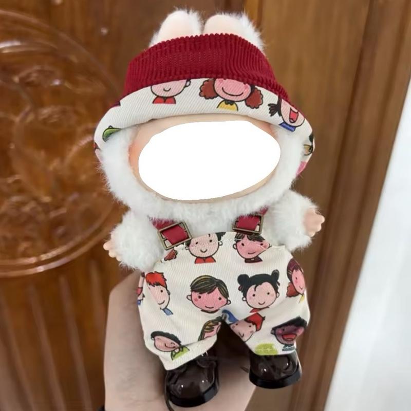 Overalls People Face Red Bucket Hat Labubu Anime Costume Cosplay 17cm ...