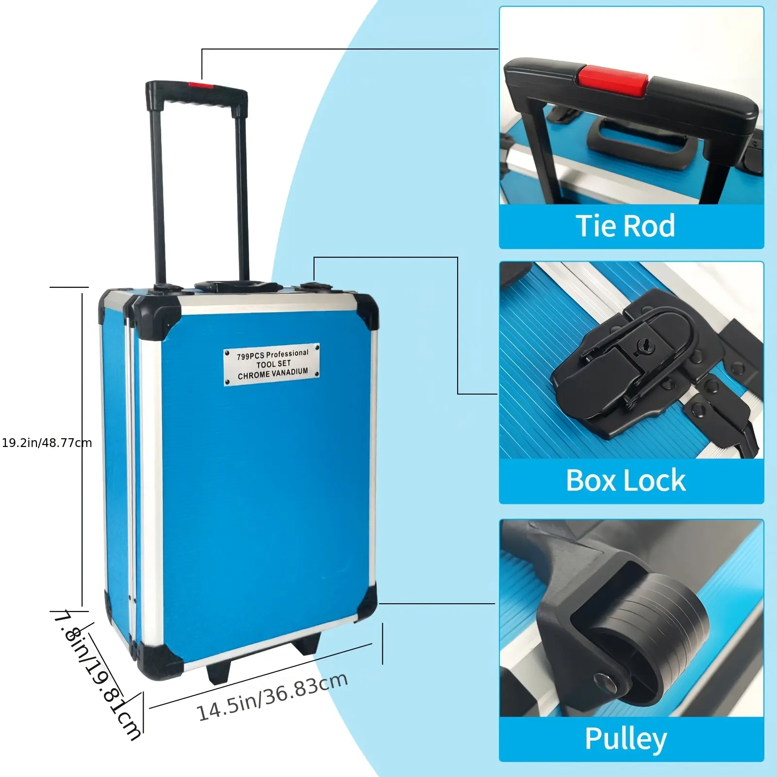 Durable hand tool set with rolling wheels, aluminum trolley case ...