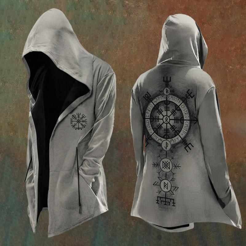 Viking Runes Hooded Cardigan C Norse Mythology Open Front Cloak for Men ...