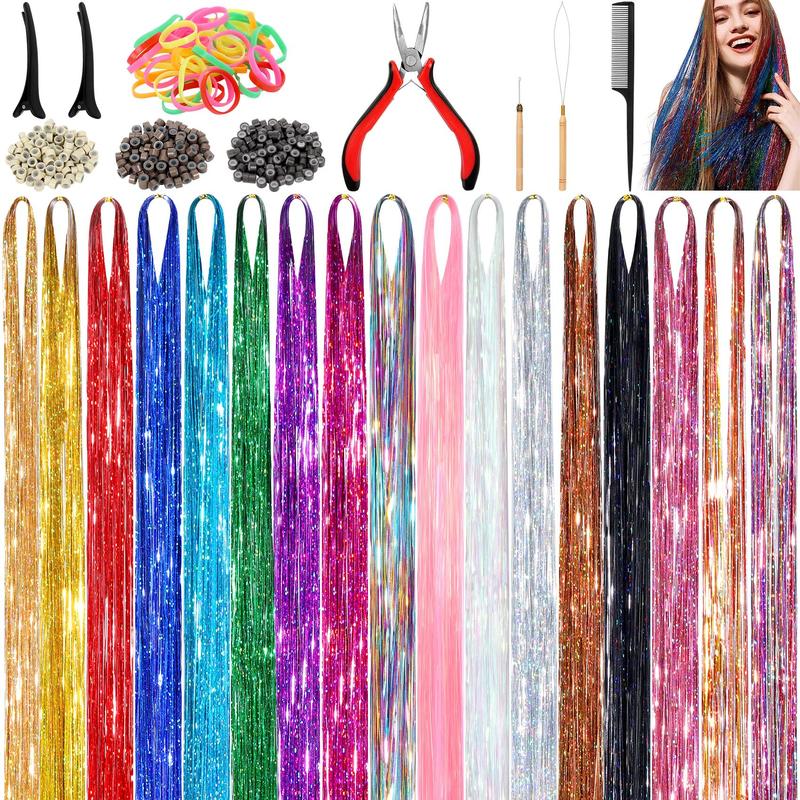 17-Color Hair Tinsel Kit Include 4250 strands, Tinsel Hair Extensions ...