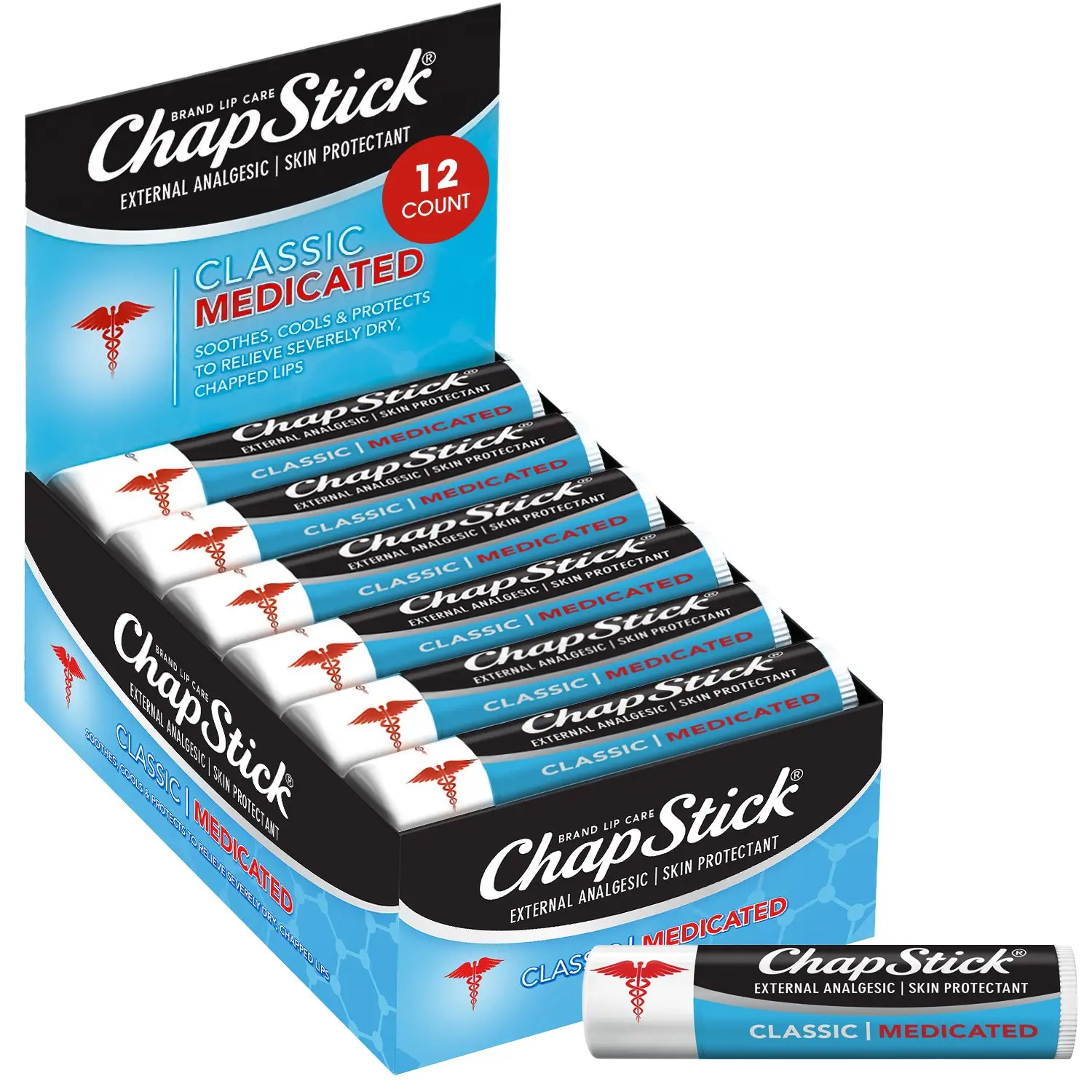 ChapStick Classic Medicated Lip Balm (12 Sticks), Stocking Stuffer ...