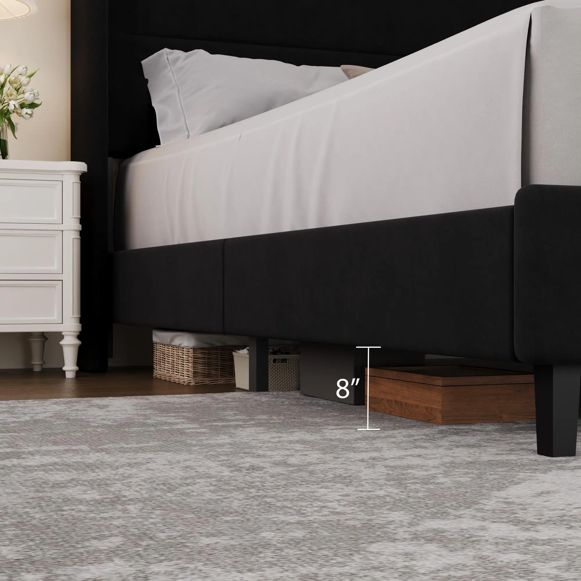 Queen Bed Frame – Features: Velvet Upholstered, Wingback Headboard ...