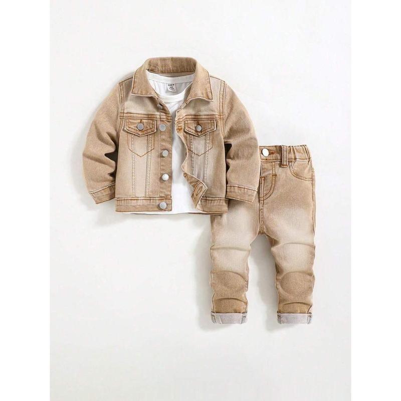 Toddler/Baby Boy 2pcs/Set Distressed Casual Khaki Lapel Long Sleeve ...