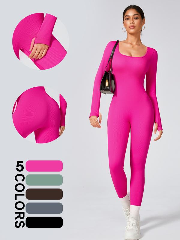 OPAAK Women Sports Tight Fitting Playsuit Jumpsuit Workout Ribbed Long ...