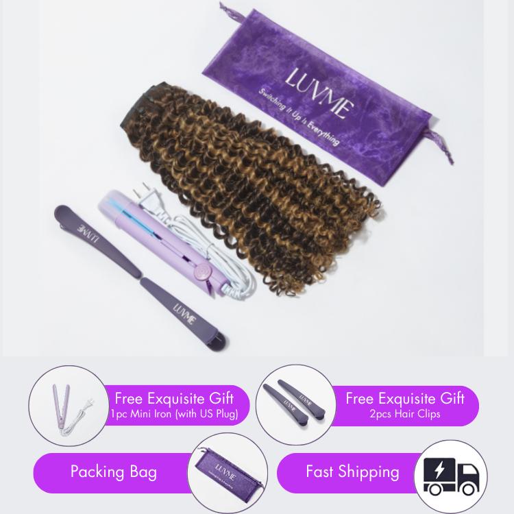 Seamless Brown Highlight Deep Wave Clip in Human Hair Extensions 135g ...