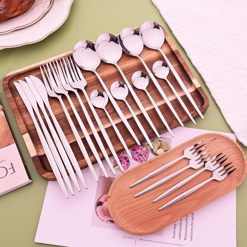 Stainless Steel Cutlery Set, 20pcs Modern Simple Casual Tableware Set ...
