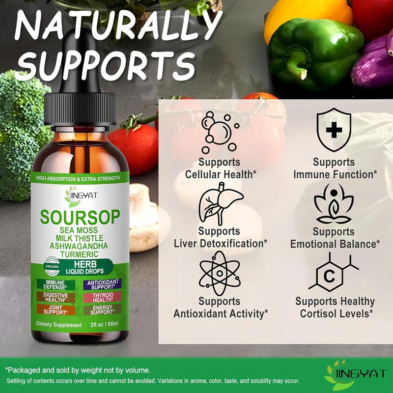 Organic Soursop Drops, Soursop Bitters Liquid w/Sea Moss Ashwagandha ...