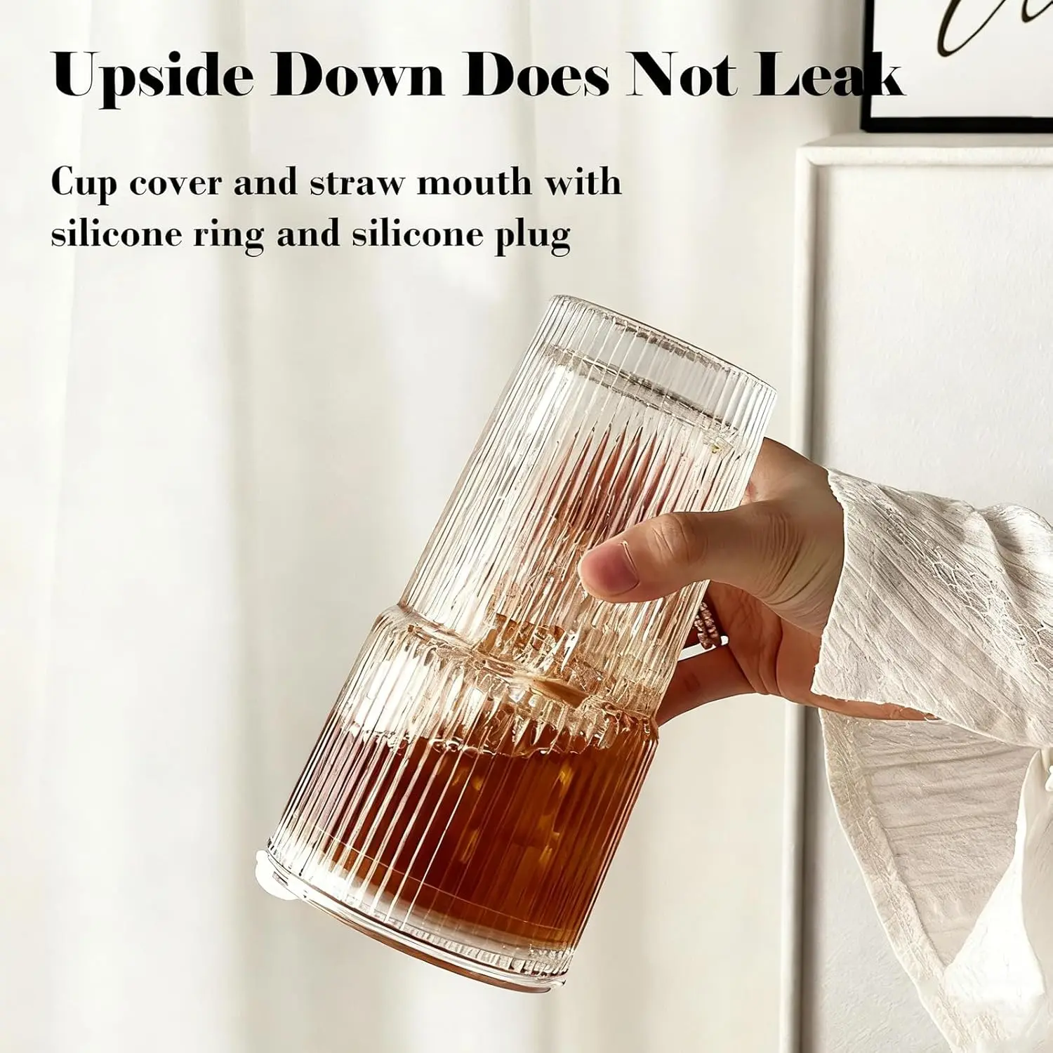 2 Pack Iced Coffee Cup with , 20oz Clear Glass Tumbler with Straw & Lid ...