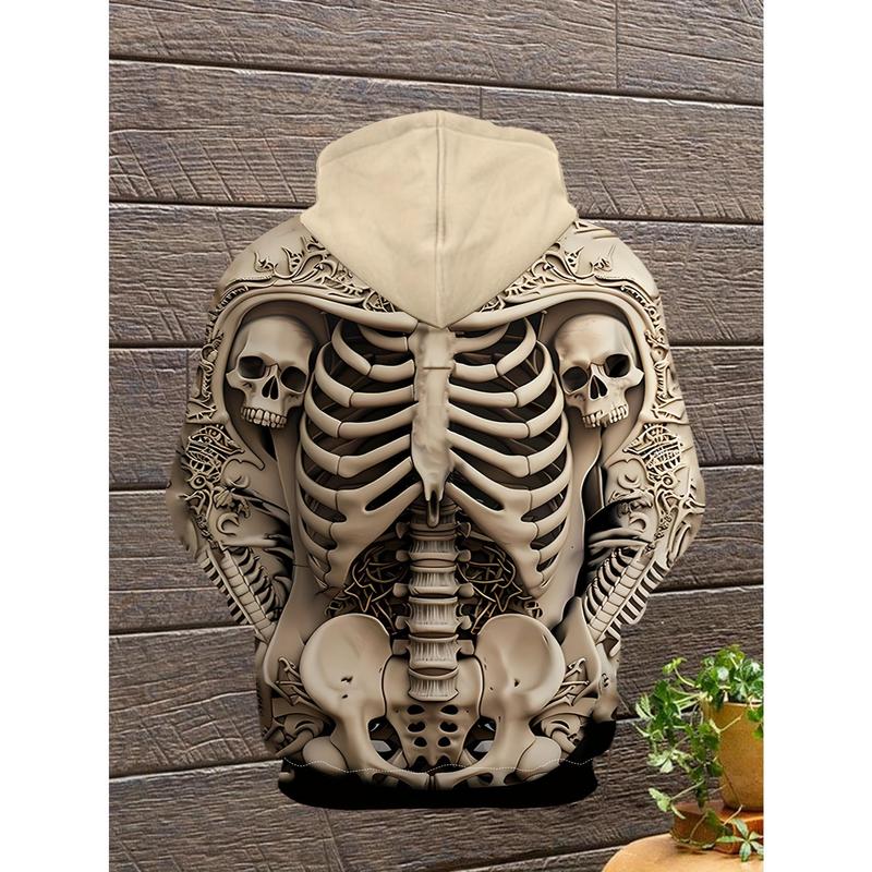 Men'S 3D Skeleton Print Long Sleeve Hoodie with Drawstring Pocket ...