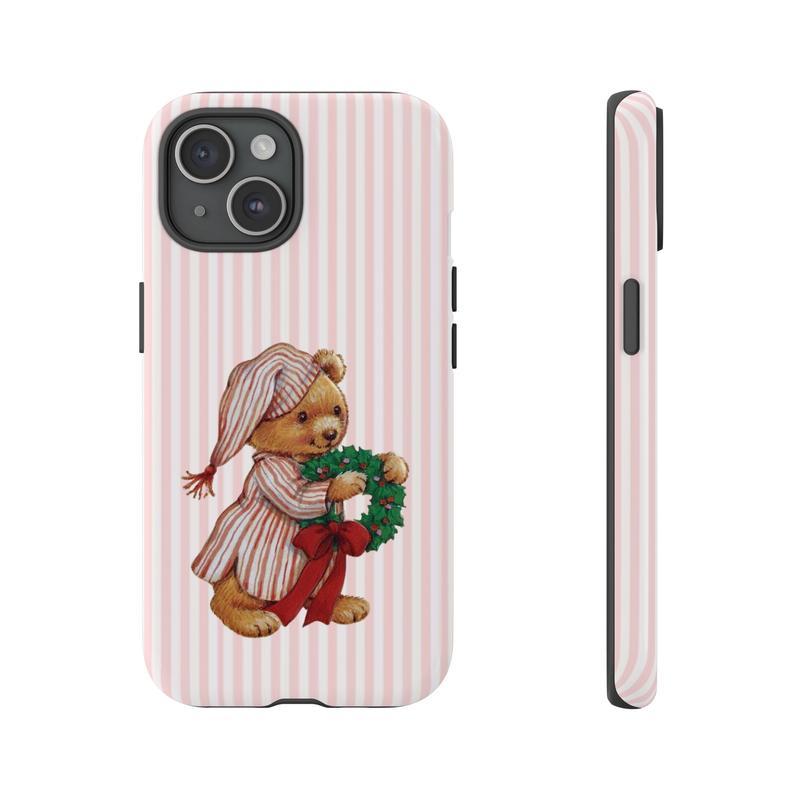 Nostalgic Christmas Bear Phone Case | Cozy Holiday Teddy Bear "Coquette ...