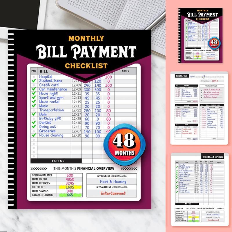 Bill Payment Tracker - Paperback 960 Records for 4 Years, Bank Account ...