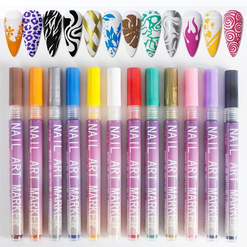Cutics 12-Color Nail Art Pens Set Quick-Dry Acrylic Doodle Markers for ...