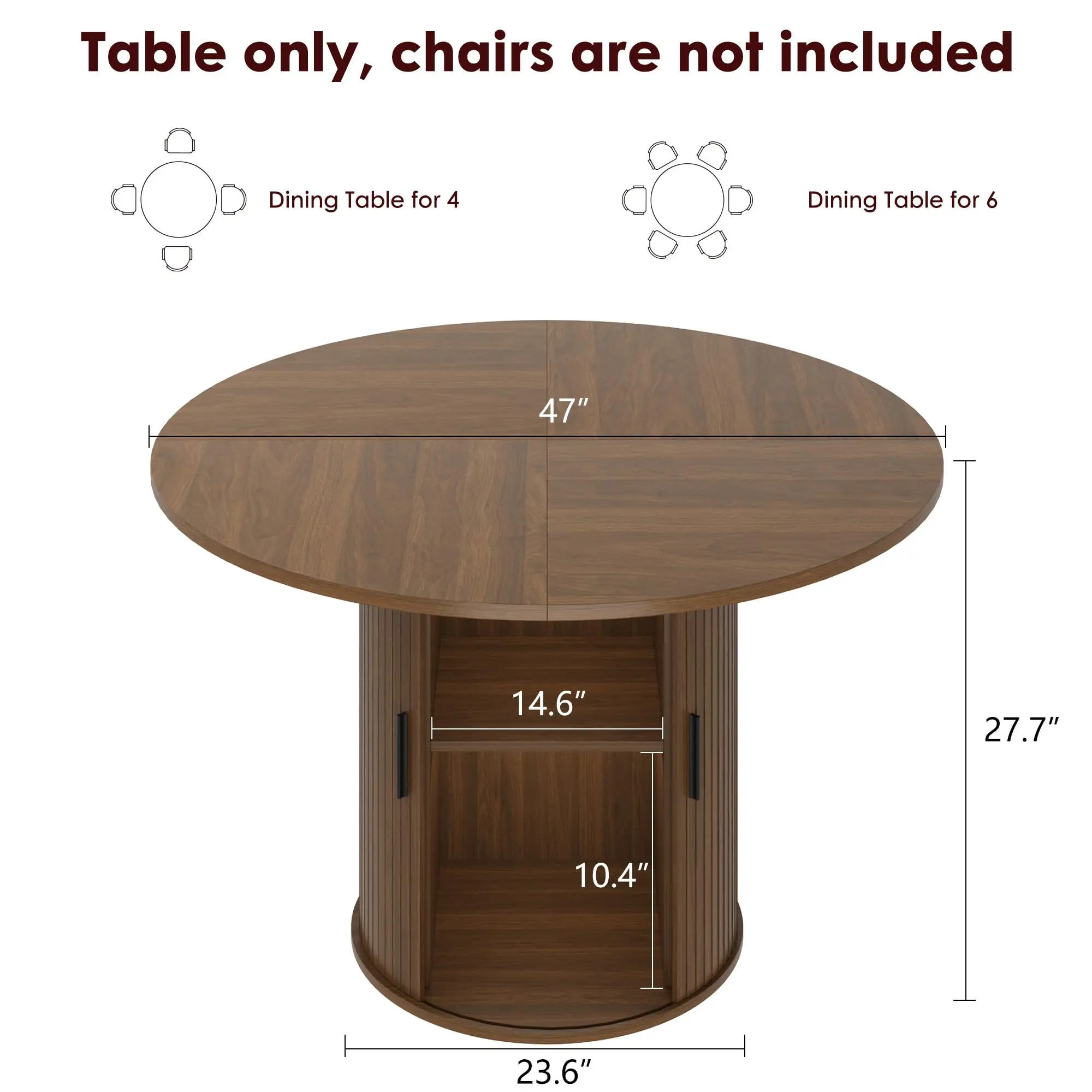 Garvee 47'' Round Dining Table with Hidden Storage for 4, Kitchen ...