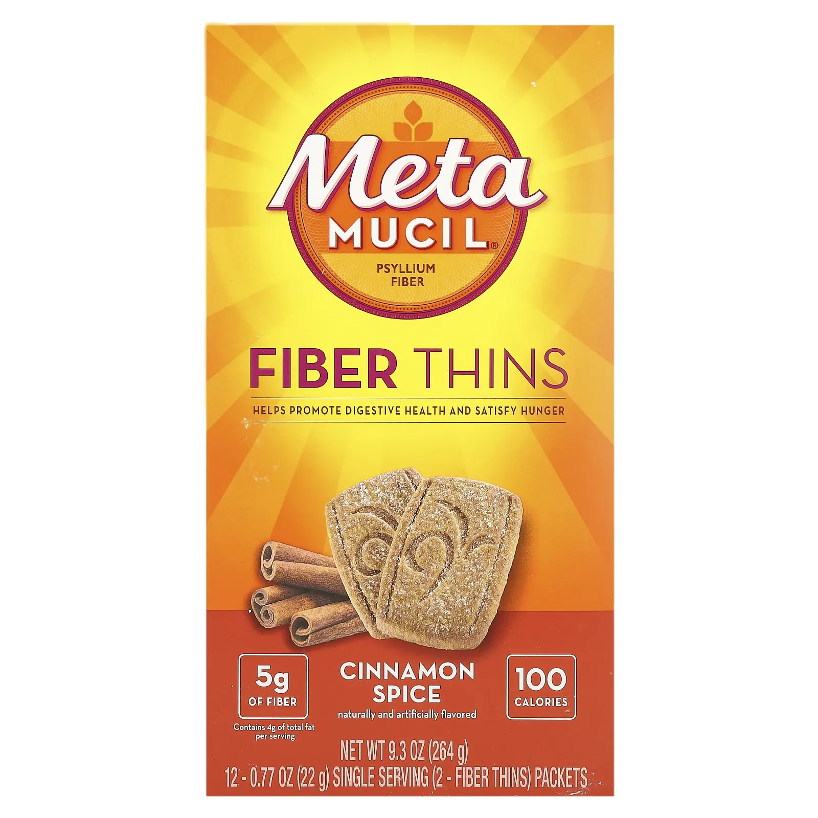 Metamucil Fiber Thins, Cinnamon Spice, 12 Packets, 0.77 oz (22 g) Each ...