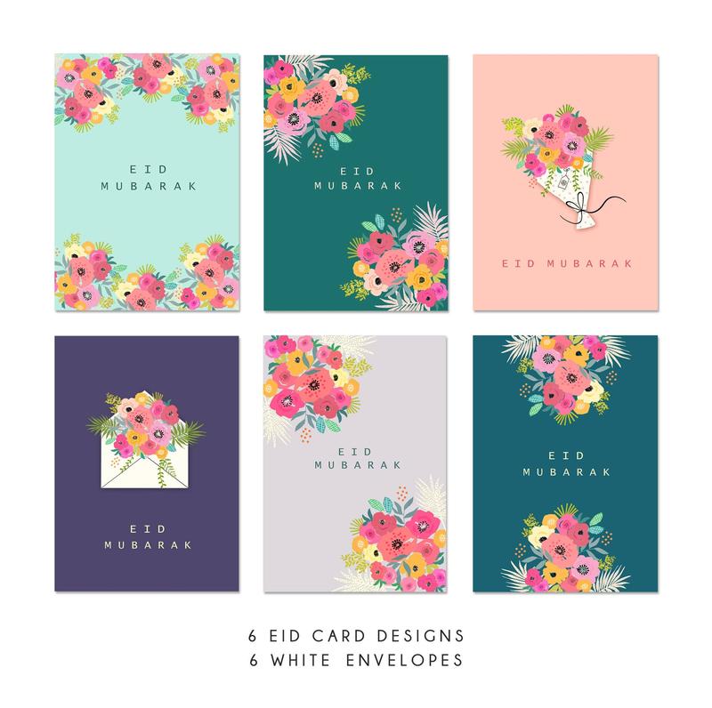 Multipack of Eid Mubarak Cards 6 Designs - Eid Greeting Cards Fluer ...