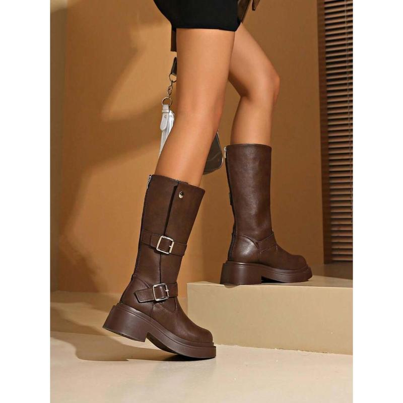 Mid-Calf Knight Boots For Women, New Autumn/Winter Buckle Strap High ...