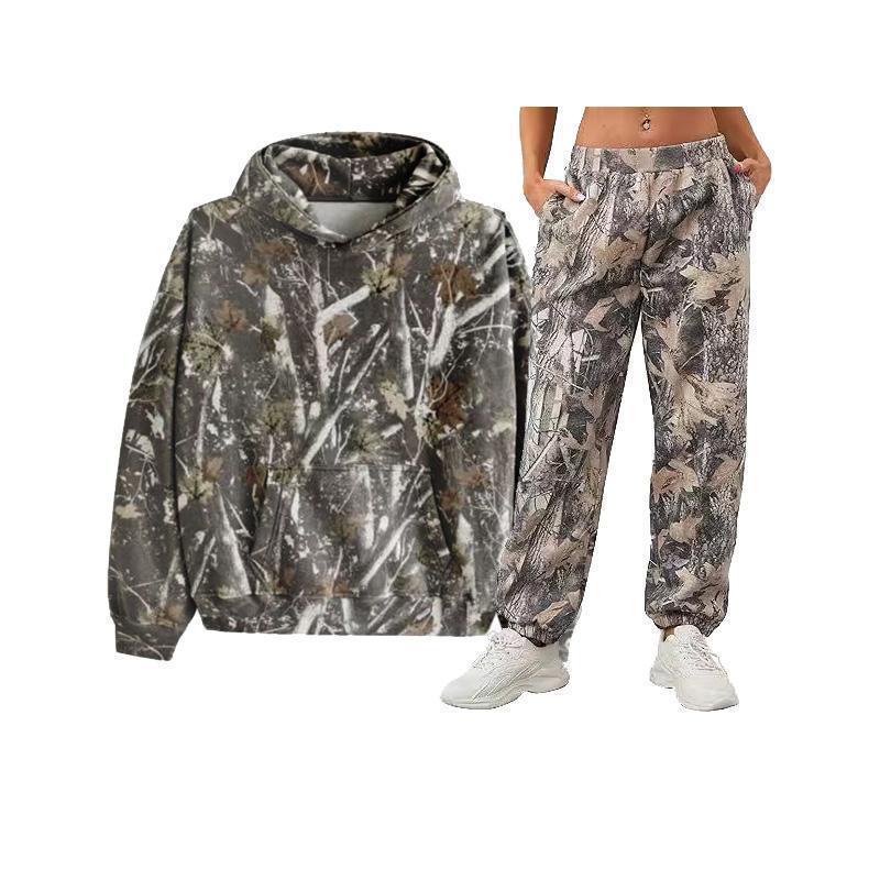 Women's Camouflage Sweatshirt Set 2-Piece Camouflage Hoodie Maple Leaf ...