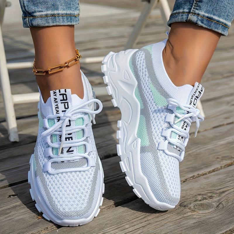 Women's Breathable Mesh Platform Sneakers - Light Blue & White Low-Top ...