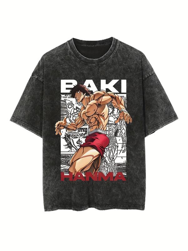Men's "BAKI HANMA" Anime Character Graphic Vintage Washed Heavy Cotton ...