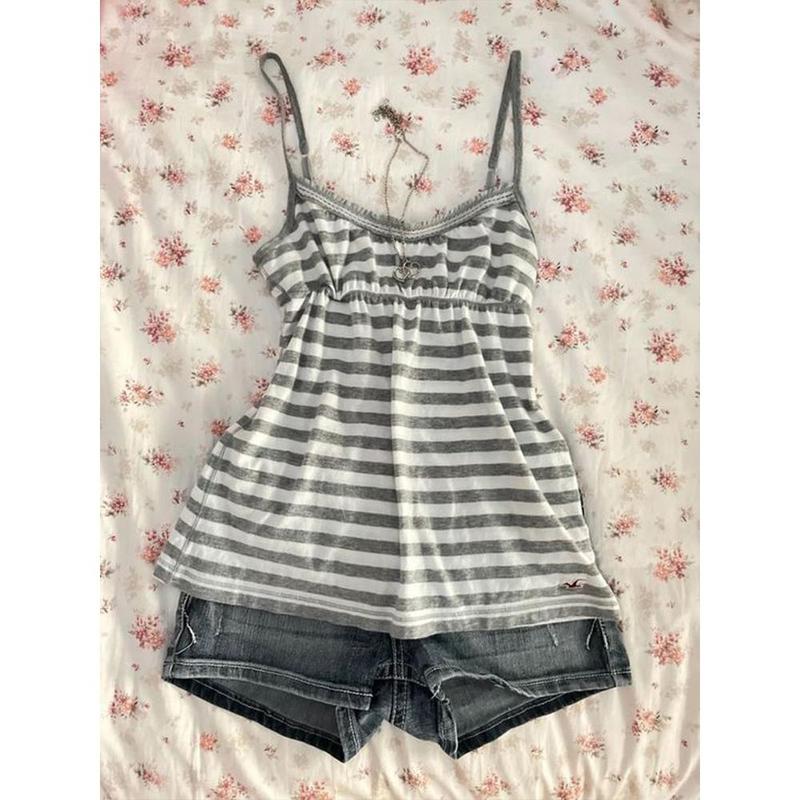Stripe pattern suspenders emo girl want an aesthetic sexy Y2K crop top ...