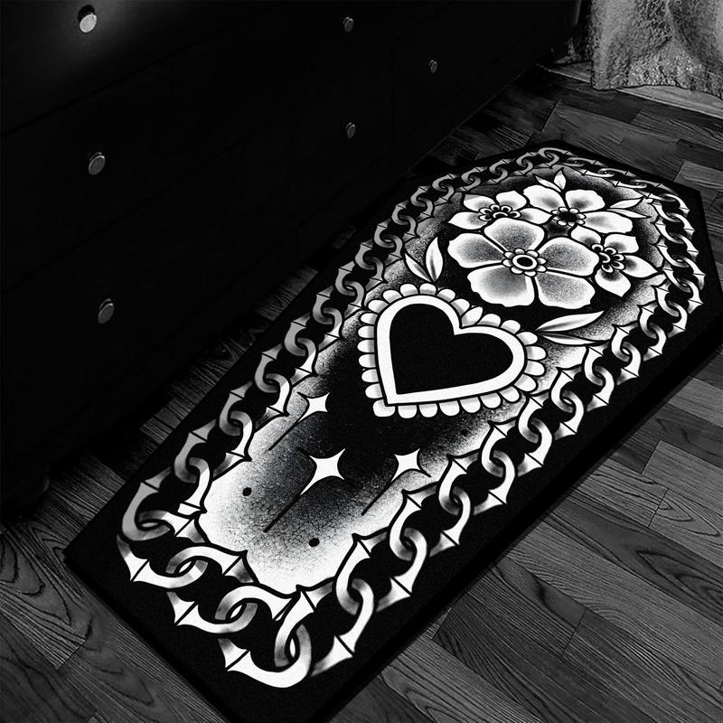 Halloween Heart Pattern Coffin Design Carpet, Soft Area Rug Floral ...