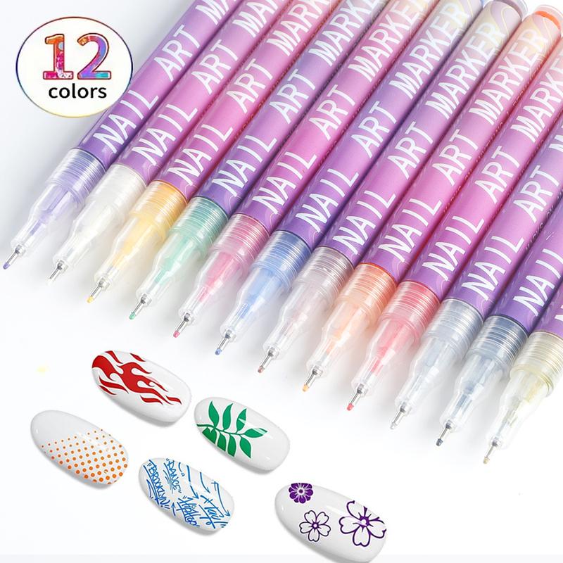 Cutics 12-Color Nail Art Pens Set Quick-Dry Acrylic Doodle Markers for ...