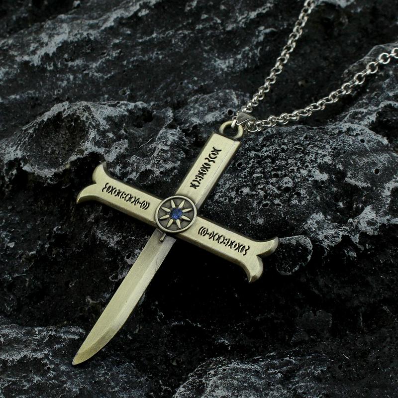 Anime Necklace Dracule Mihawk Cross Sword Pendant Choker Necklaces Men ...