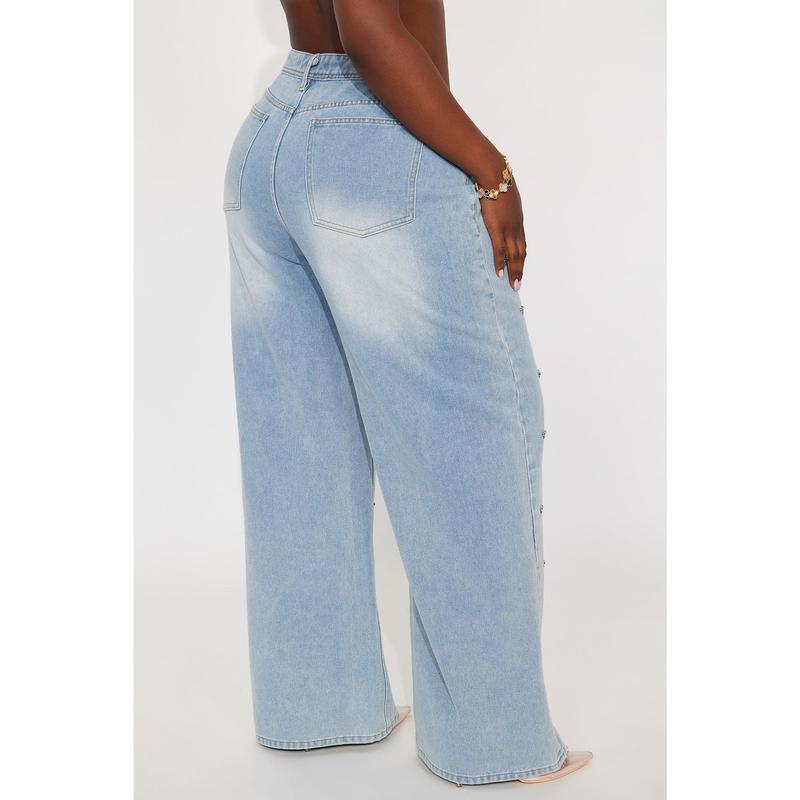 Emery Embellished Bow Straight Leg Jeans - Light Wash