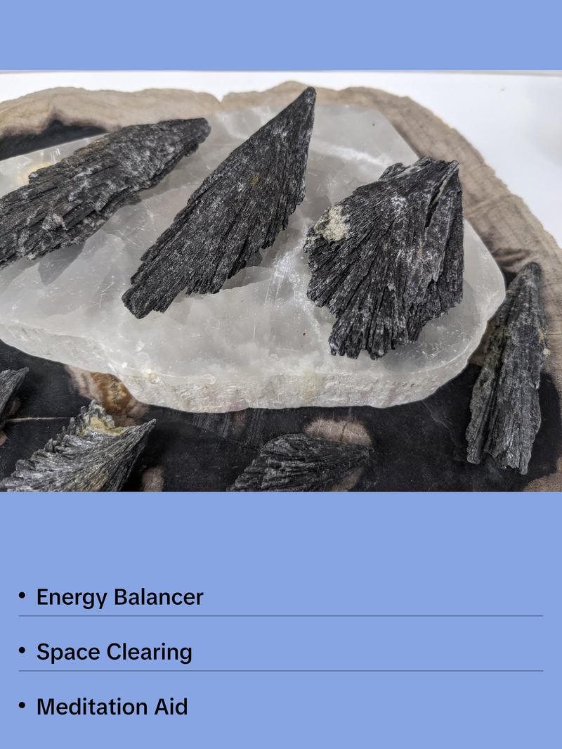 Large Black Kyanite Fans Blades Natural Rough Slabs Healing Crystal ...