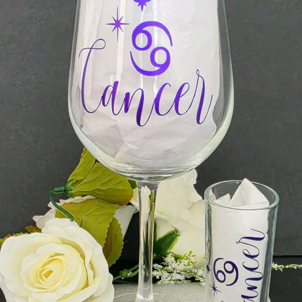 Cancer Zodiac Drinkware Gift Set – Purple Water Sign Edition Glass ...