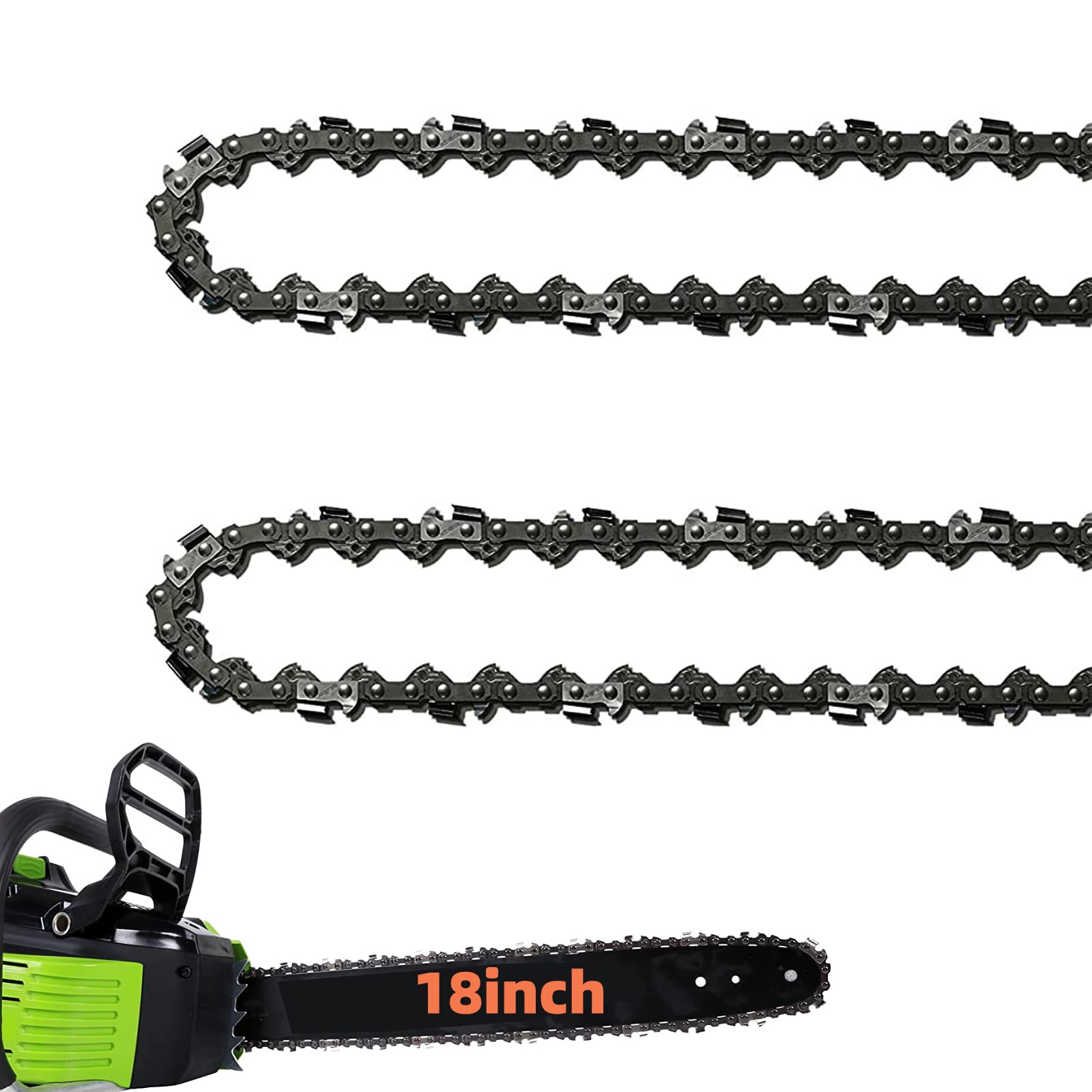 2 Pack 18 Inch Chainsaw Chain 62 Drive Links .050" Gauge, 3/8" Pitch ...