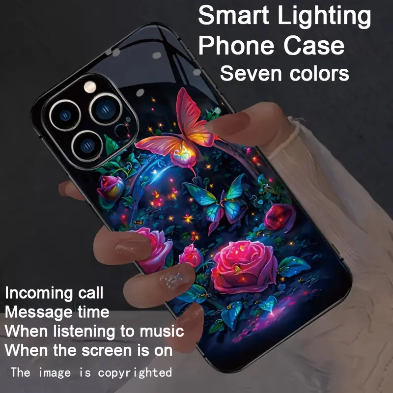 Glow-in-the-Dark Butterfly Rose Colorful Smart Light-Up Phone Case ...