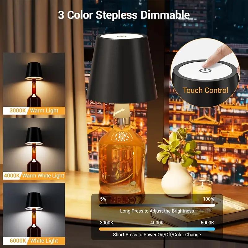 Wireless wine bottle lamp 3 color temperature wine bottle lamp stepless ...