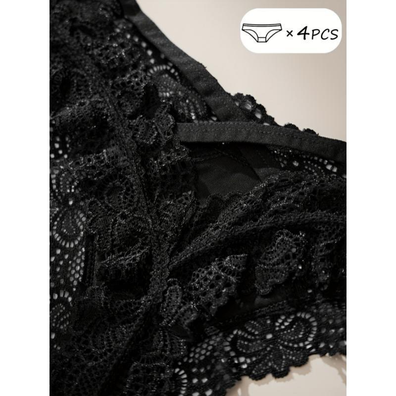 Breathable Nylon Blend Lace Thongs 4pcs Sexy Cross-Cut Thongs for Women ...