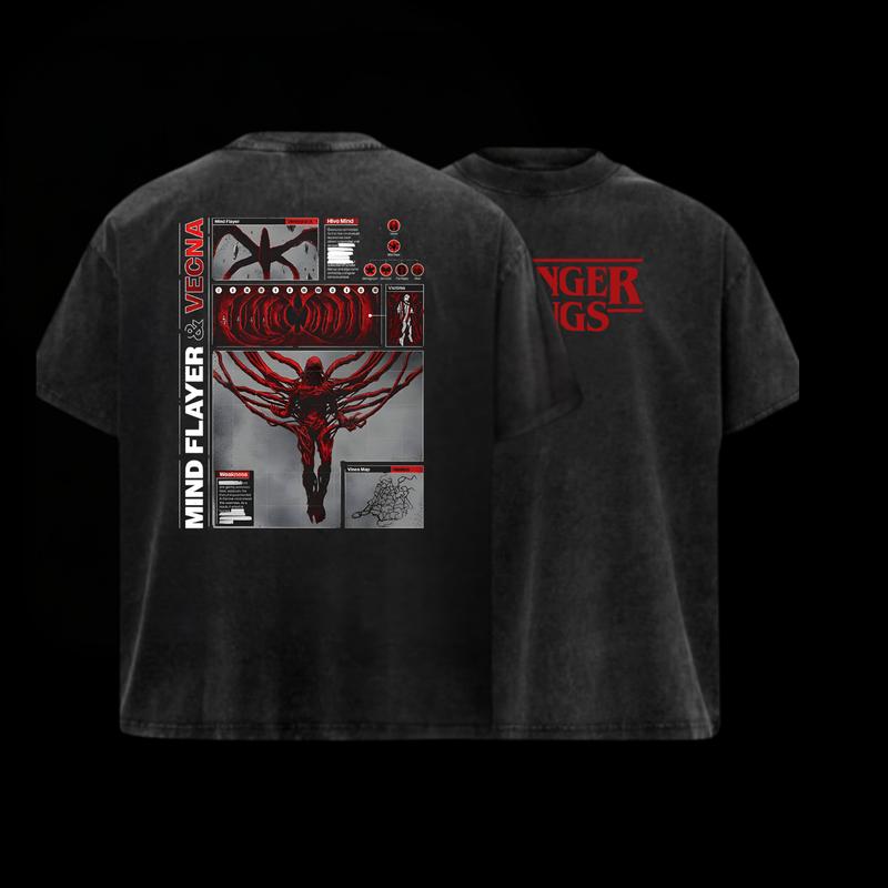 Mind Flayer & Vecna Red Schematic Graphic Tee, Dark Horror Sci-Fi ...