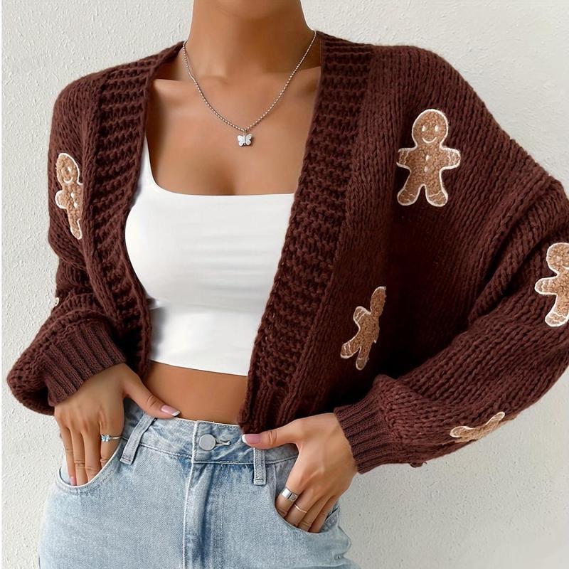 Gingerbread Man Crop Cardigan - Women'S Autumn/Winter Long Sleeve With ...