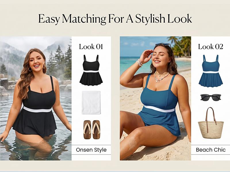 Eytino Plus Size Tankini Swimsuits for Women Colorblock Two Piece ...